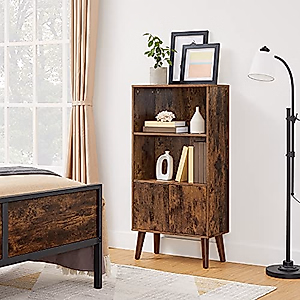 VASAGLE Bookcase, 2-Tier Retro Bookshelf with Doors, Storage Cabinet for Books, Photos, Decorations in Living Room, Office, Study, Mid-Century Style, Rustic Brown ULBC09BX