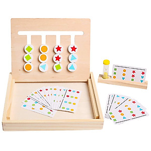 Montessori Learning Toys Slide Puzzle Color Shape Sorting Matching Brain Teasers Logic Game Preschool Educational Wooden Toys Classroom Travel for Toddlers Kids Age 3 4 5 6 Years Old Boys Girls