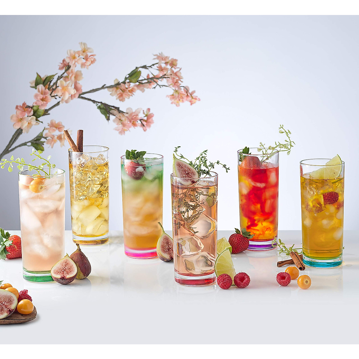 JoyJolt Highball Glasses – Set of 6 Colored Drinking Glasses – Glassware Set for Mixed Drinks, Cocktails, or Water – Elegant and Festive Design – Drink Glasses with In-Glass Coloring – 12oz