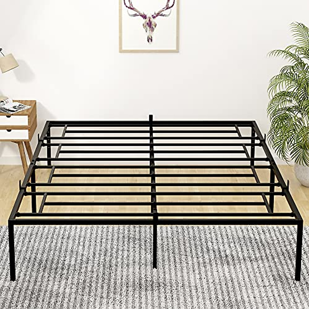 coucheta Queen Bed Frame with Storage 13 Inch Metal Platform Bed Frame with Steel Slat Support No Box Spring Needed Mattress Foundation Easy to Assemble (Queen), Black (1)