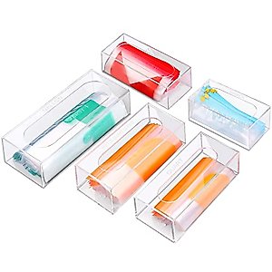 Ziplock Food Bag Storage Organizer, Acrylic Drawer Baggie Organizer Plastic Bag Dispenser Holder for Gallon Slider Quart Freezer Sandwich Snack, for Ziploc Solimo Glad Bags - 5 Pack, Clear
