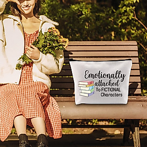 PWHAOO Book Lover Cosmetic Bag Literary Book Themed Emotionally Attached To Fictional Characters Zipper Pouch Gifts For Bookworm (EMOTIONALLY Attached B)