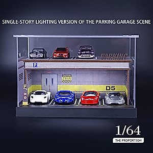 SIKIVOT 1/64 Scale Parking Lot Model Car，Die-cast Car Garage Display Case， Scale Garage Display Case，8 Parking Space with LED Light and Acrylic Cover (7641D5)