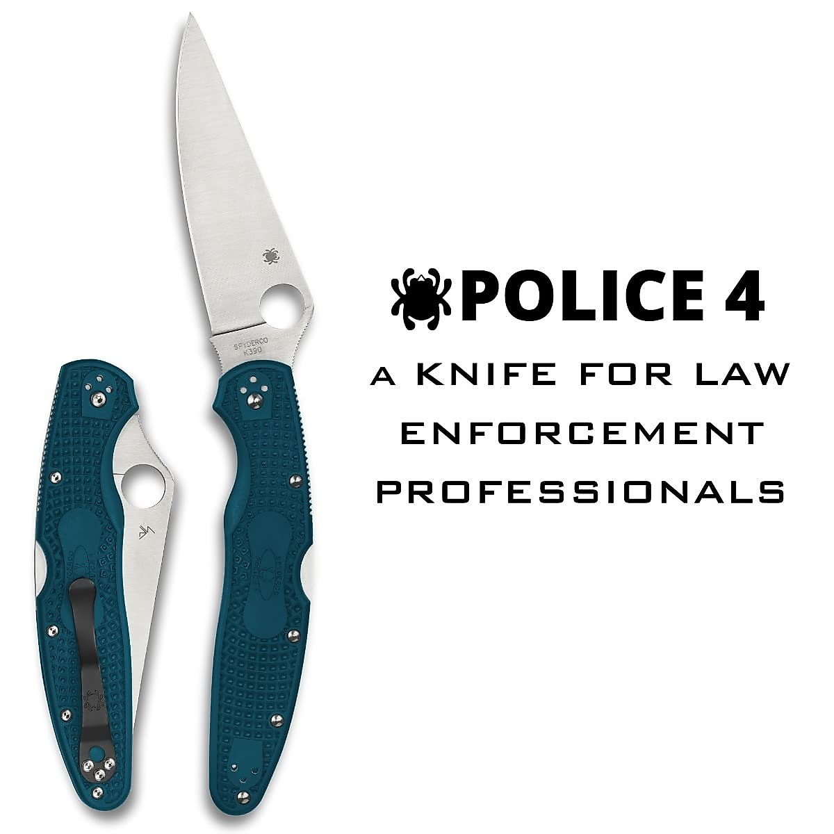 Spyderco Signature Series Police 4 Knife with 4.38" K390 Stainless Steel Blade and Lightweight FRN Blue Handle - PlainEdge - C07FP4K390