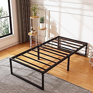 XINXINYAN 18 Inch Twin XL Bed Frame, No Box Spring Needed, Heavy Duty Metal Platform XL Twin Bed Frame, Strong Steel Slats Support, Noise Free, Easy Assembly, Black