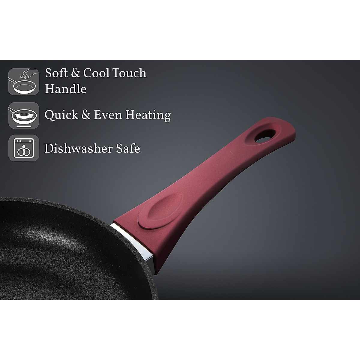 SAFLON Titanium Nonstick 11 Inch Wok and Stir Fry Pan with Glass Lid Forged Aluminum with PFOA Free Scratch Resistant (Red)