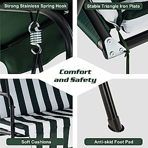 MCombo 2-3 Person Patio Swings with Canopy, Outdoor Porch Swing Chair with Steel Stand, Removable Cushions, for Backyard Garden Balcony 4008 (Green with White Stripes)