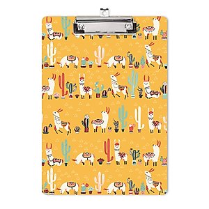 Hongri Clipboard, Fashion Design Letter Size Wooden Clipboards for Students, Women, Man and Kids, Cute Custom Pattern, A4 Standard Size 9" x 12.5" with Low Profile Metal Clip, Yellow Cactus