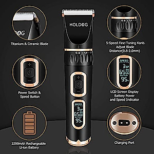Dog Clippers Professional Heavy Duty Dog Grooming Clipper 3-Speed Low Noise High Power Rechargeable Cordless Pet Grooming Tools for Small & Large Dogs Cats Pets with Thick & Heavy Coats