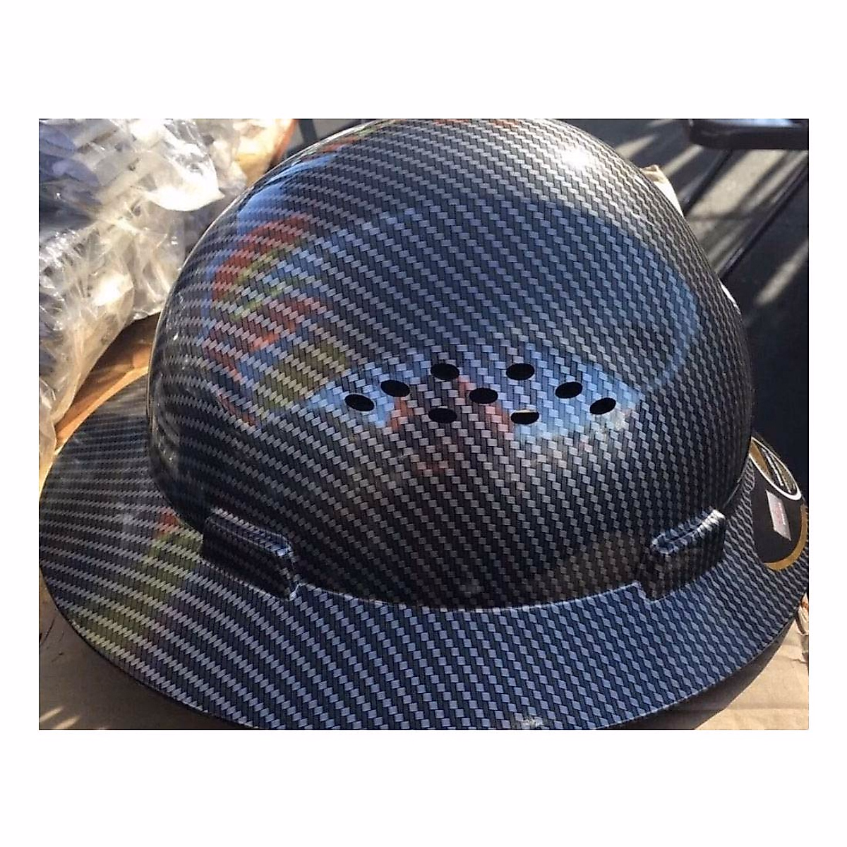 NEW Fiberglass Full Brim Hard Hat Black/Silver with Fas-trac Suspension