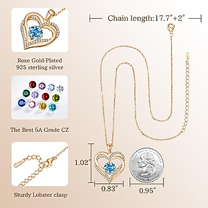 LOUISA SECRET Love Heart Birthstone Necklaces for Women 925 Sterling Silver Pendant Necklace Birthday Mother's Day Jewelry Gift for Women Sister Wife Girlfriend Her, Sterling Silver, crystlal
