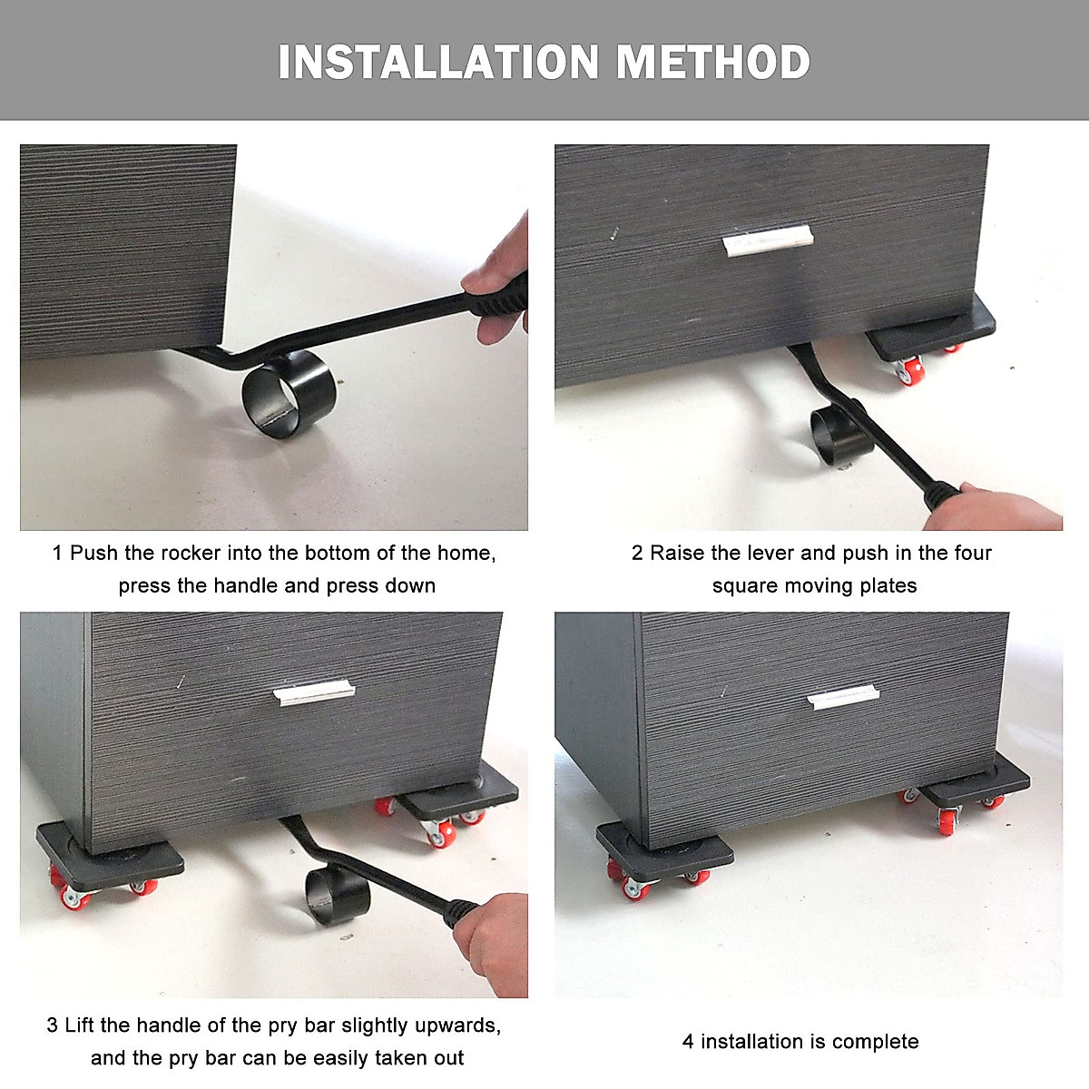 CNQLIS 4 Wheels Moving Dolly with Casters Furniture Dollies Set Lifter and a Pair of Gloves Mover Tool Sets Furniture Movers Ideal for Wood Floors Sofas Bed Safe Load Capacity 350 Lb Black Square