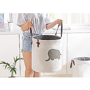 Lannu Laundry Hamper Storage Bin Baskets Nursery Kid's Cotton Linen Collection Organizer Canvas Fabric Collapsible Bags Baby Toys,Elephant
