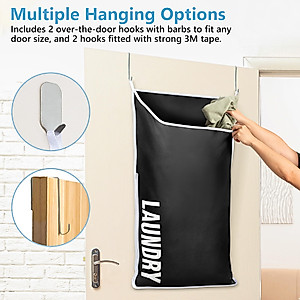 DONAQ Hanging Laundry Hamper Bag XL 40x22", Space Saving over the Door Storage Bags, Behind the Door Hampers for Dirty Clothes & Wall Mounted Basket for Bathroom, Organizer for Small Room Spaces RV