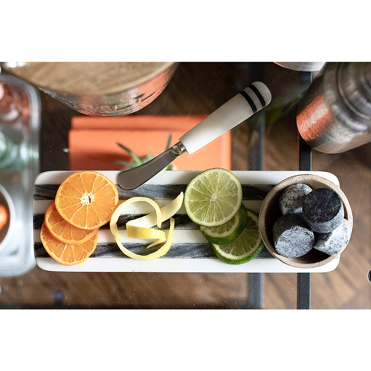 Mud Pie Striped Marble Board Sets (Long), board 16"" x 7"" | spreader 7"""