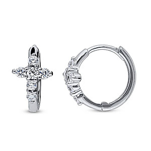 BERRICLE Sterling Silver Cubic Zirconia CZ Small Fashion Hoop Huggie Earrings for Women, Rhodium Plated 0.5"