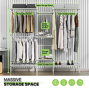 Magshion Clothes Rack Heavy Duty Clothing Rack for Hanging Clothes Adjustable Metal Wire Shelving Portable Closet with 7 Shelves and 4 Hang Rods, Freestanding Closet Wardrobe, 1000lbs, Black