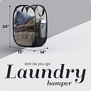 Handy Laundry Mesh Popup Hamper – Foldable Lightweight Basket for Washing – Durable Clothing Storage for Kids Room, Students College Dorm, Home, Travel & Camping – Black Pop-up Clothes Hamper