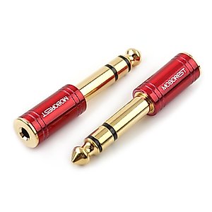MOBOREST 1/4 Male to 1/8 Female Pure Copper Adapter, 6.35mm Stereo Male to 3.5mm Plug Jack Female Stereo Adapter Red 2-Pack