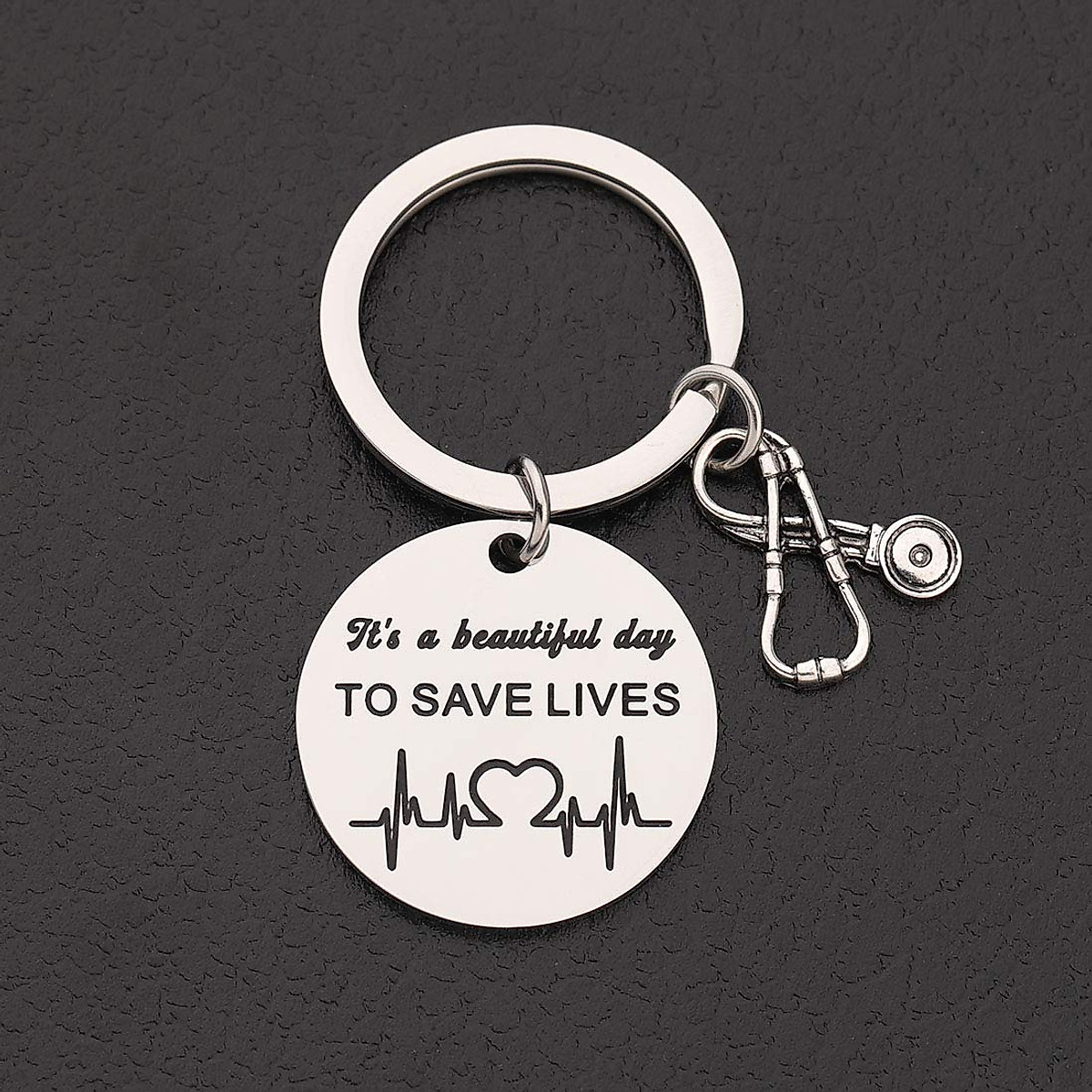 Heartbeat Keychain Gift for Nurse Doctor It's a Beautiful Day to Save Lives Medical Student Gift Stethoscope Charm Jewelry (beautiful day to save lives)