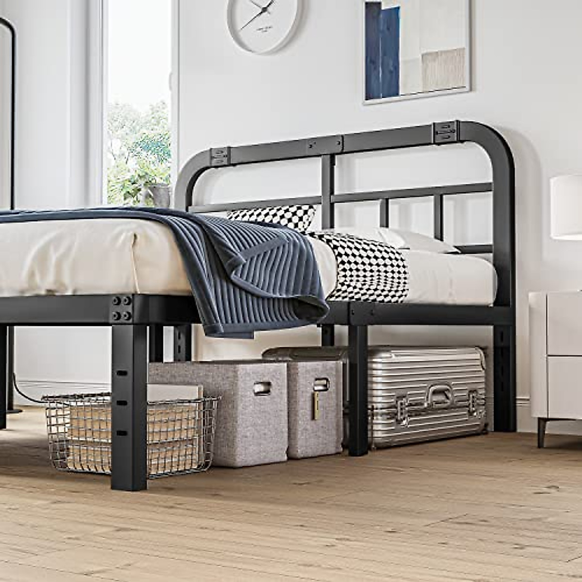 ZIYOO California King Bed Frame with Headboard 14 inch High Heavy Duty Steel Slat with 3000lbs Support, Easy Assembly, Noise Free-Black