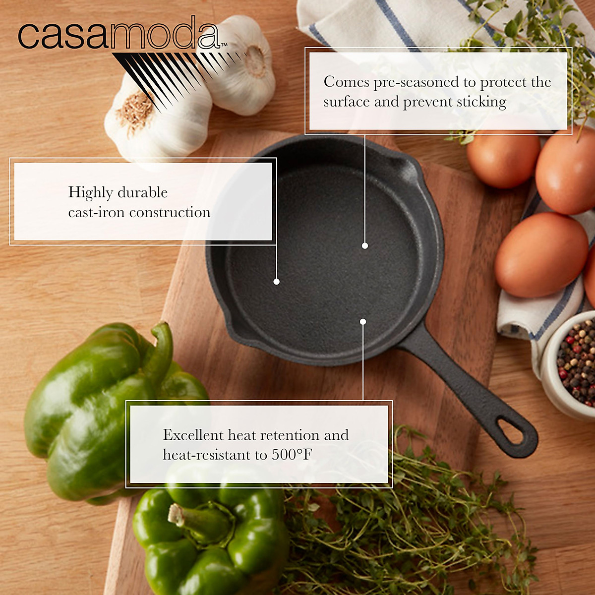 Casamoda 5.4 inch (13.7cm) pre-seasoned cast iron skillet, Mini Fry Pan, Round