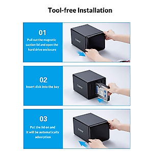 ORICO Raid Enclosure 4 Bay 3.5 Inch USB 3.0 External Hard Drive Enclosure Aluminum Magnetic SATA III Disk Storage Case for Office and Home Storage Expansion Up to 64 TB(4X16TB), NS400RU3