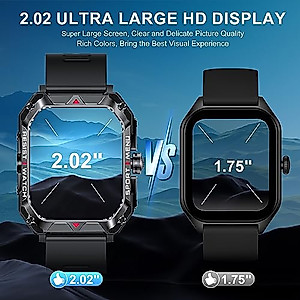 Smart Watches for Men Women with Call, Ultra Thin 2.02" HD Touch Screen, IP68 Waterproof, Fitness Tracker with Heart Rate Blood Oxygen Monitor, 40Days Long Battery for Android IOS(with 2 bands)(Black)