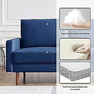 American Furniture Classics Blue 57 Inch Wide Upholstered Two Cushion Loveseat with Square Arms Velvet, 57" x 32" x 37"