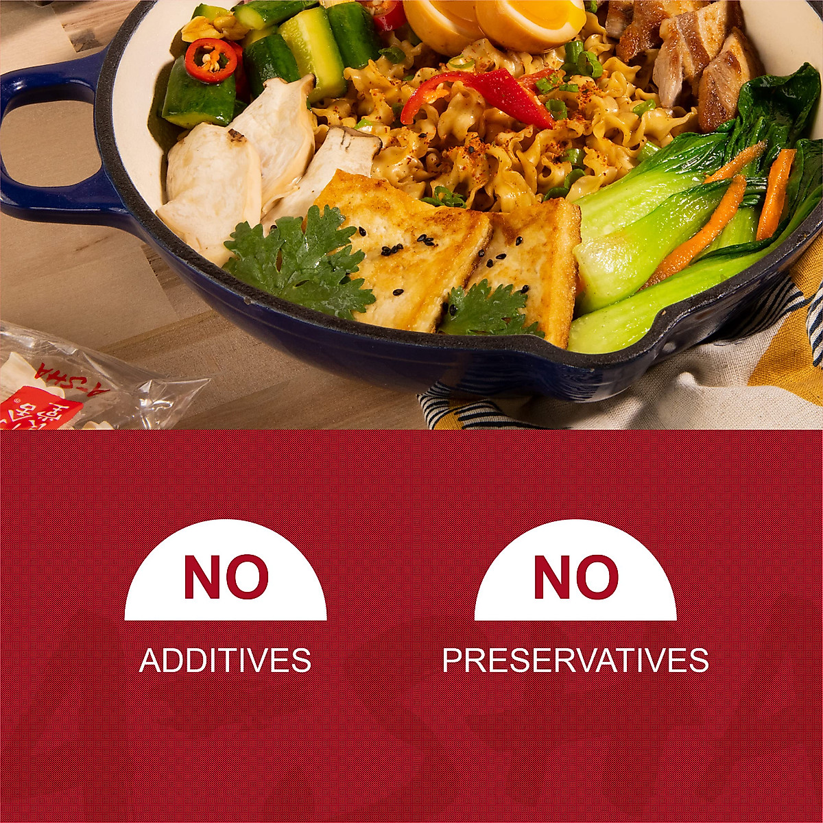 A-Sha Chewy Knife Cut Squiggly Noodles With Sesame Scallion Sauce - Healthy Ramen Noodles, 1 Bag(4 Servings)