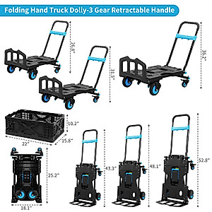 LemoHome Folding Hand Truck Dolly with Basket,Heavy Duty Truck Dolly,330LB Capacity Foldable Hand Cart,Portable Dolly with Telescoping Handle and Rubber Wheels,Dolly Cart with Bungee Cords for Moving