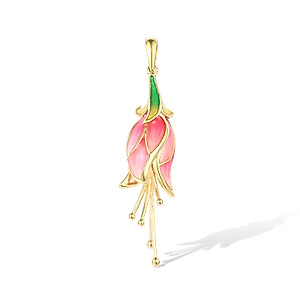 Santuzza Tulip Pendant 925 Sterling Silver Handmade Enamel Red Flower Pendant for Women