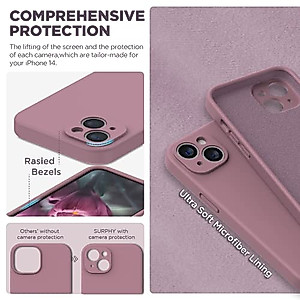 SURPHY Compatible with iPhone 14 Case with Screen Protector (Camera Protection + Soft Microfiber Lining) Liquid Silicone Phone Case 6.1 inch 2022, Lilac Purple