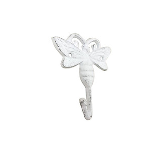 Handcrafted Nautical Decor Whitewashed Cast Iron Bee Decorative Metal Wall Hook 5"