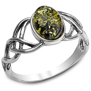 Ian and Valeri Co. Green Amber Sterling Silver Oval Celtic Ring