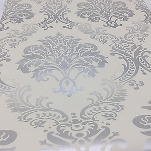 Hsvanyr Grey Damask Self-Adhesive Removable Shelf Liner for Kitchen Cabinet Dresser Drawer Covering 17.7 Inch by 30 Feet,Dust-Proof,Waterproof,Wipe Clean Wall Paper Sticker