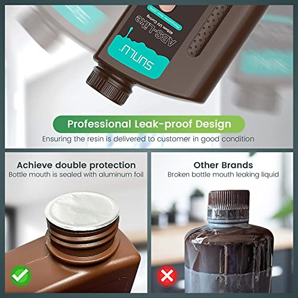 SUNLU 3D Printer Resin, 1000g ABS-Like High Toughness Resin for 4k/6k/8k LCD/DLP/SLA Resin 3D Printer, 405nm UV Curing 3D Printing Resin, Good Resistance, Non-Brittle & High Precision, Grey 1000g