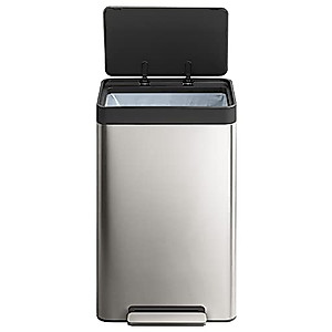 Kohler 13 Gallon Hands-Free Kitchen Step, Trash Can with Foot Pedal, Quiet-Close Lid, Stainless Steel