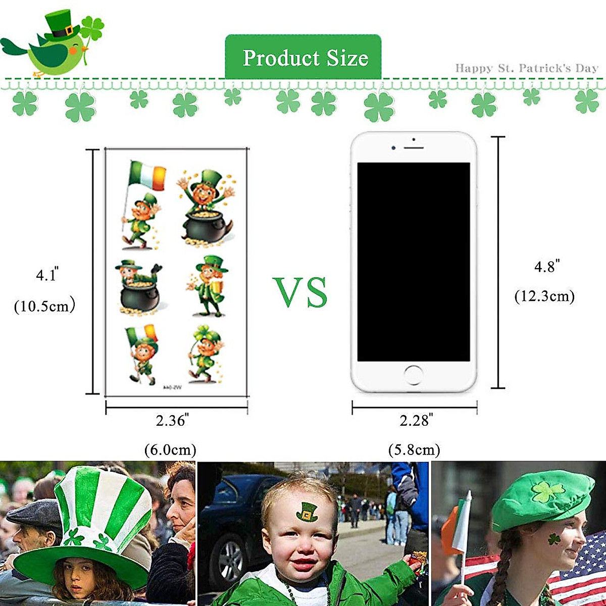 COKOHAPPY 169Pcs St Patricks Day Temporary Tattoos Face Sticker, 20 Sheets Body Temporary Tattoos Decorative Stickers for Saint Patrick's Day Party Favor Decoration