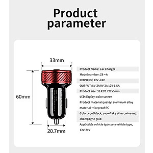 KEWIG Fast Car Charger, Dual QC3.0 Port USB Car Charger, 36W Quick Charge Car Phone Charger Adapter with Colorful Voltmeter & ON/Off Switch Fit for iPhone 13/12/11 Pro/Max/8, Galaxy S21/20 (Red)