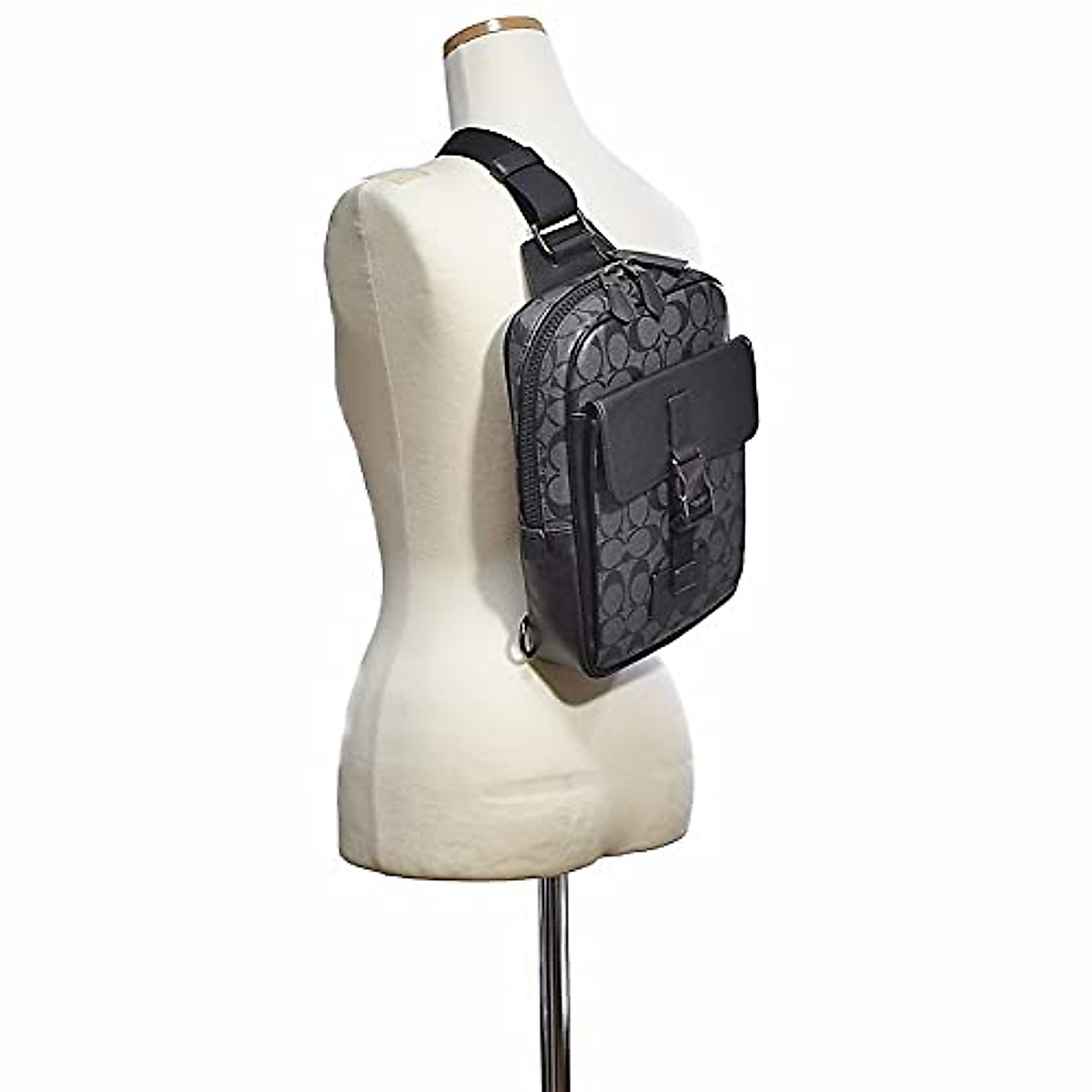 COACH Track Pack Fashion Daypack In Signature Canvas Leather (Charcoal/Black)