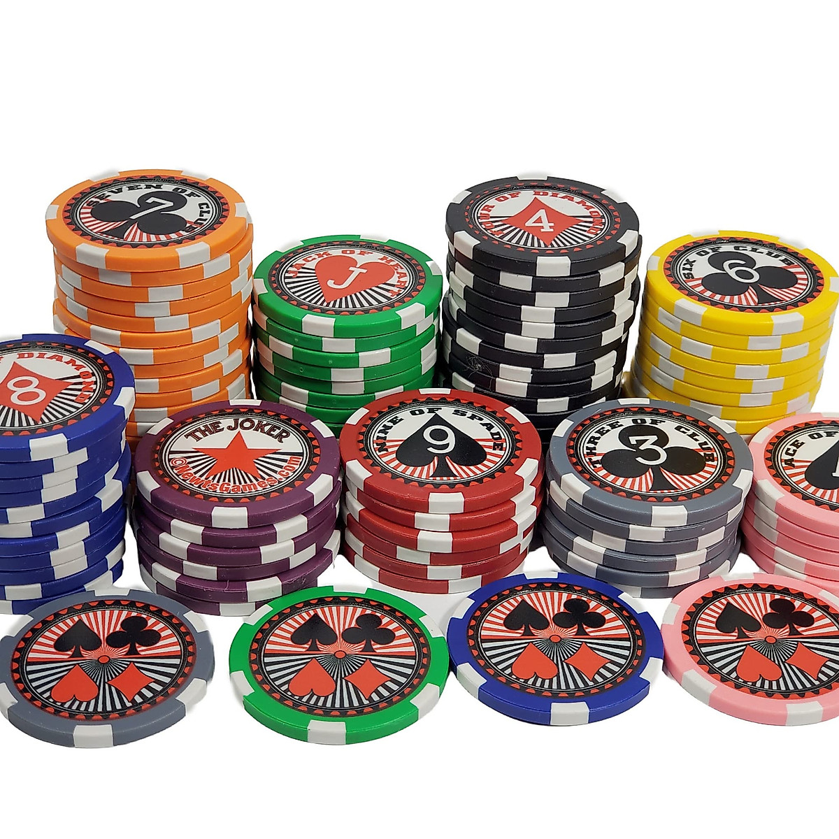 Poker Chip Cardians with Playing Cards Printed on Them - Perfect for Poker Runs - Includes Standard 52 Cards with 2 wilds & 1 Double Back