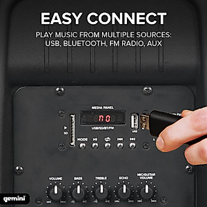 Gemini Sound AS-15TOGO: 2000W Portable Battery-Powered PA with Wheels, Bluetooth, Echo Effect, USB/SD Playback