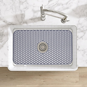 Bestjing Silicone Sink Mat - Protectors for Kitchen Sink with Center Drain, 26"x 14" Kitchen Sink Grid, Non-Slip Heat-Resistant Sink Mat for Bottom of Farmhouse Stainless Steel Sink (Center Hole)