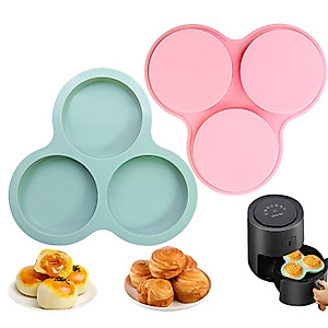 Dexspoeny Muffin Top Pans for Baking Hamburger Bun Pan, 2PCS Silicone Muffin Molds Muffin Pan Fryer Egg Mold Reusable 3 Cavity Silicone Muffin Pans for Baking 6 Cup Non-Stick Baking Pan