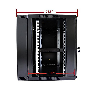 AEONS Depot 12U Professional Wall Mount Server Cabinet Enclosure Double Section Hinged Swing Out 19-Inch Server Network Rack with Locking Glass Door Black (Fully Assembled)
