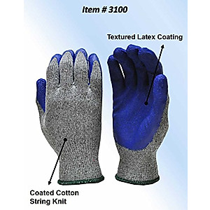 G & F 1511L-DZ Rubber Latex Coated Work Gloves for Construction, Blue, Crinkle Pattern, Men's Large (Sold by dozen, 12 Pairs)