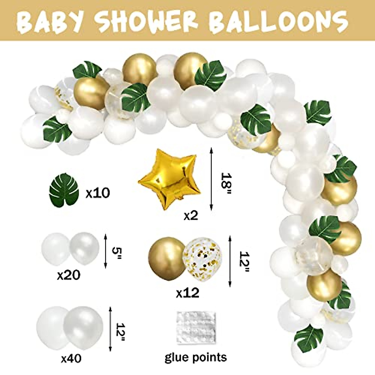 110 PCs Twins Baby Shower Decorations, Fiesec Oh Babies Foil Confetti Balloon Artificial Leaves Double the Love Glitter Banner Hanging Swirl Cake Cupcake Topper Gold White Green