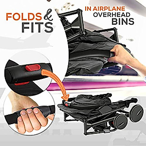 Portable Folding Lightweight Baby Stroller - Smallest Foldable Compact Stroller Airplane Travel, Compact Storage, 5-Point Safety, Easy 1 Hand Fold, Canopy Sun Shade, Storage Bag - Jovial JPC20BK