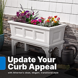 Step2 Atherton Raised Planter Box, Large Planters for Outdoor Plants, Gardening and Flower Pot for Patio or Porch, Easy Drainage, Durable Plastic, White